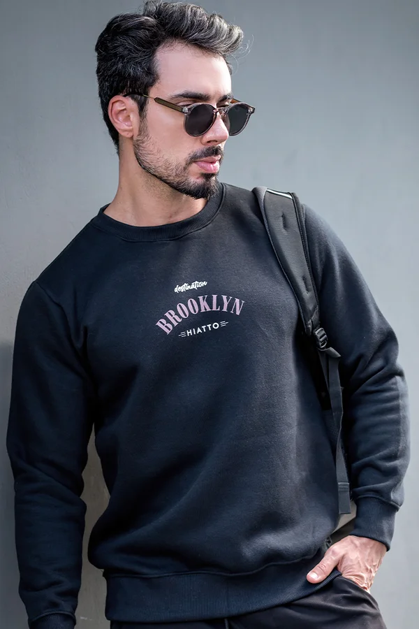 Blusa de Moletom Peluciado Masculino Brooklyn Preto Hiatto