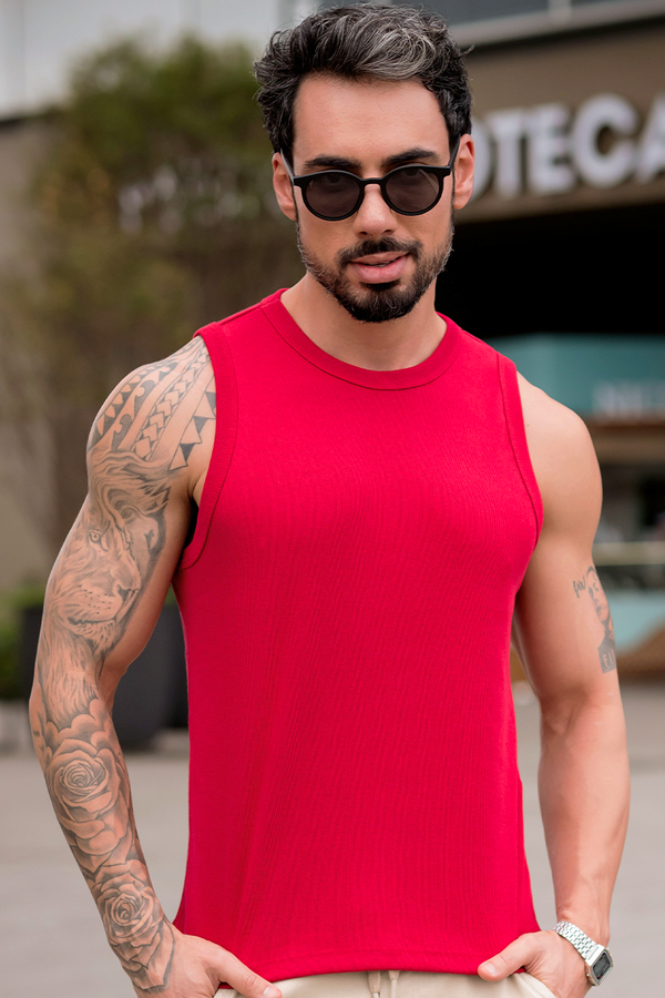 Regata Masculina Canelada Basic Vermelho Hiatto